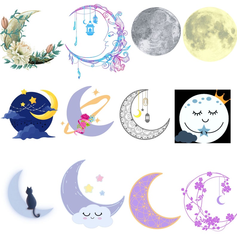 Digital Pretty Moons Clipart Print Download - Etsy