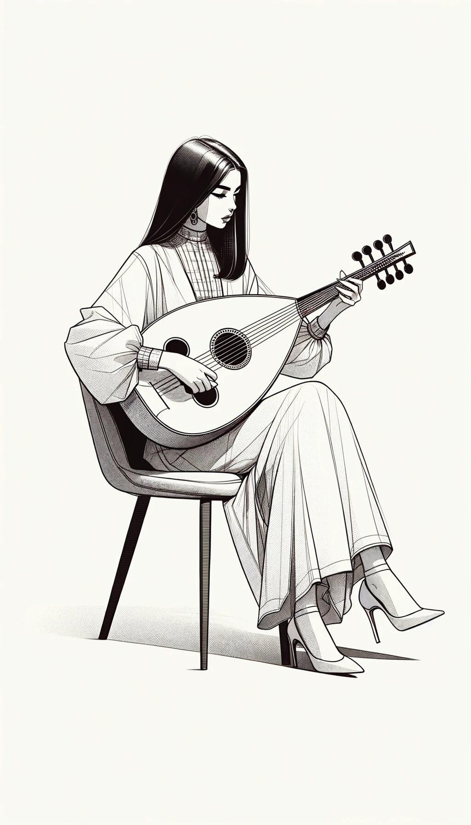 Melodic Moments: Girl With Oud Digital Art Digital Poster of a Female ...