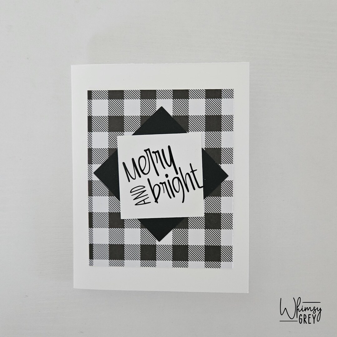 Merry and Bright Greeting Card Set | Black and White Buffalo Check ...