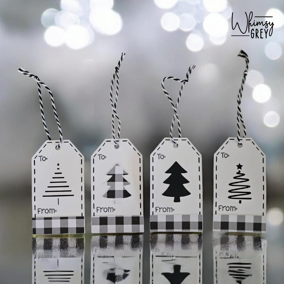 Black and White Plaid Gift Tags | Gift Tag Set of 12 | Holiday Gift ...