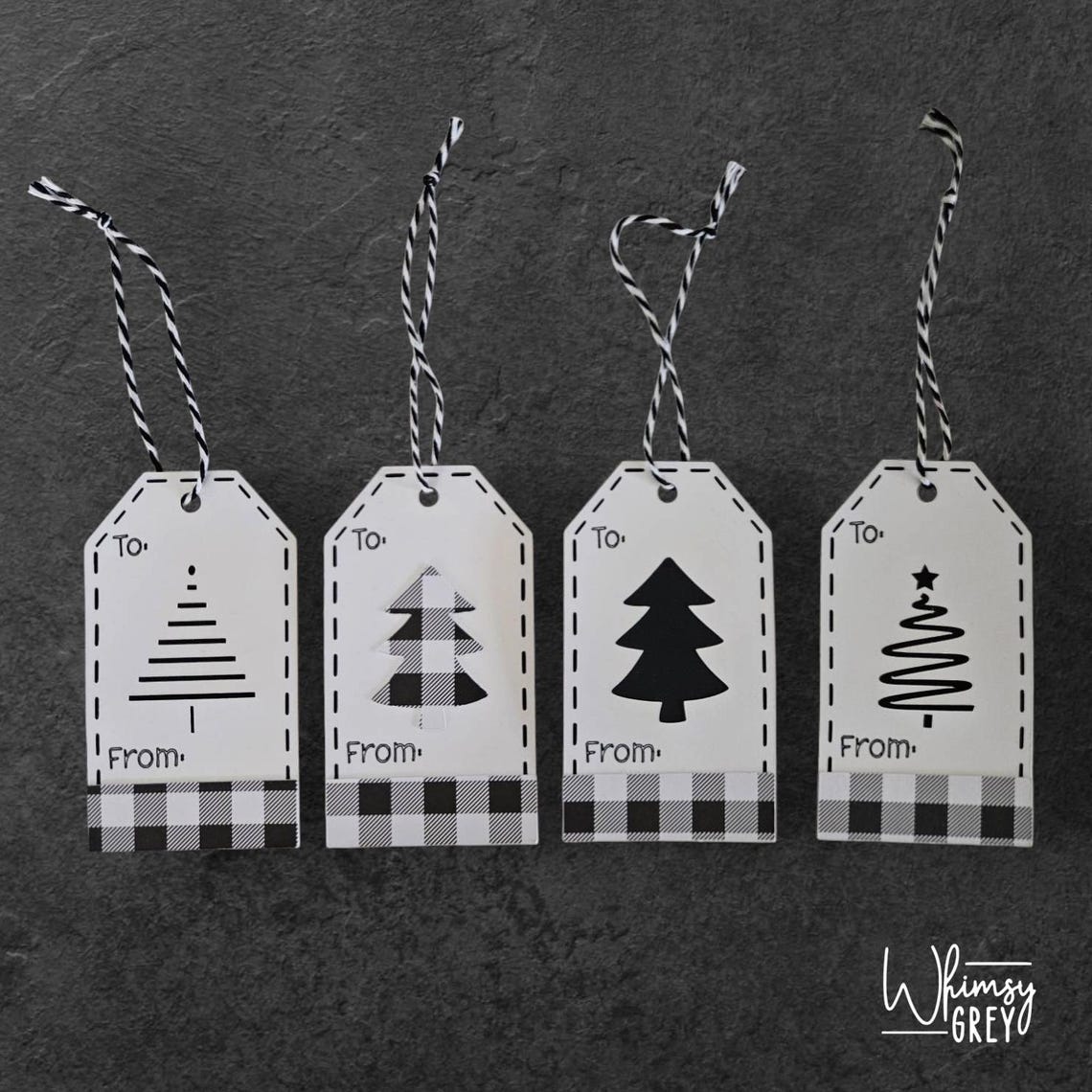 Black and White Plaid Gift Tags Gift Tag Set of 12 Holiday Gift Tags ...