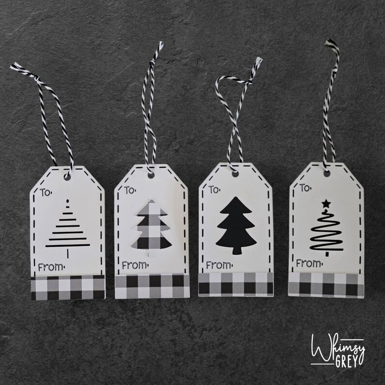 Black and White Plaid Gift Tags | Gift Tag Set of 12 | Holiday Gift ...