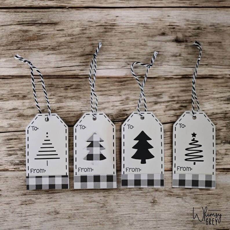 Black and White Plaid Gift Tags | Gift Tag Set of 12 | Holiday Gift ...