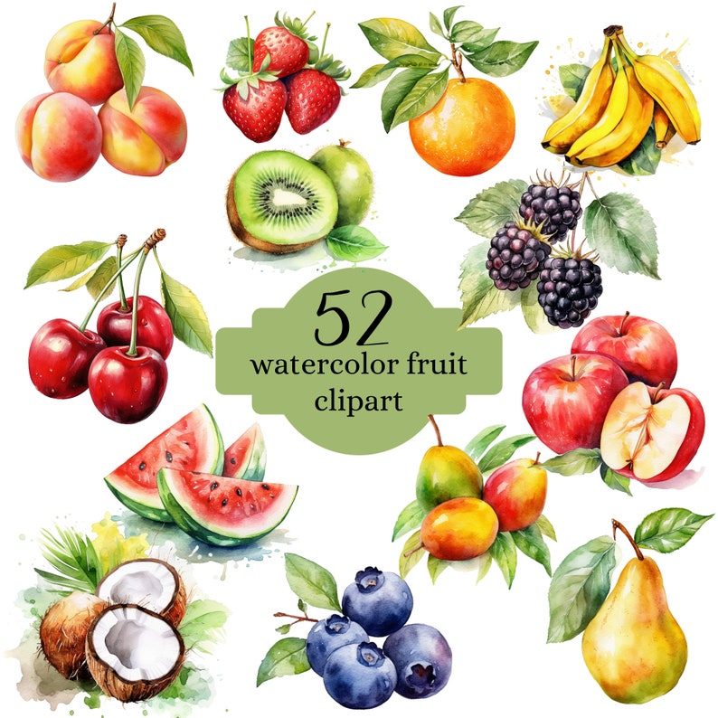 Watercolor Fruit Clipart, Fruit Digital Stickers, Journal Art ...