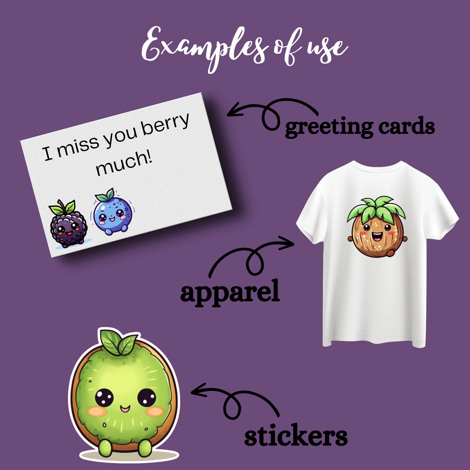 Kawaii Fruit Digital Clipart Set, Cute and Colorful Fruity Delights ...