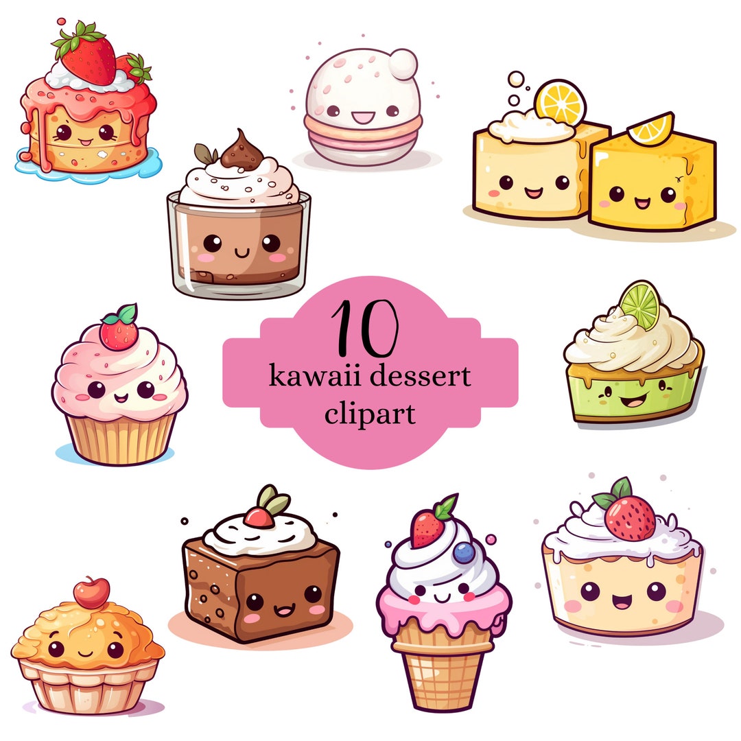 Kawaii Desserts Digital Clipart Set, Cute and Colorful, Cupcake, Lemon ...