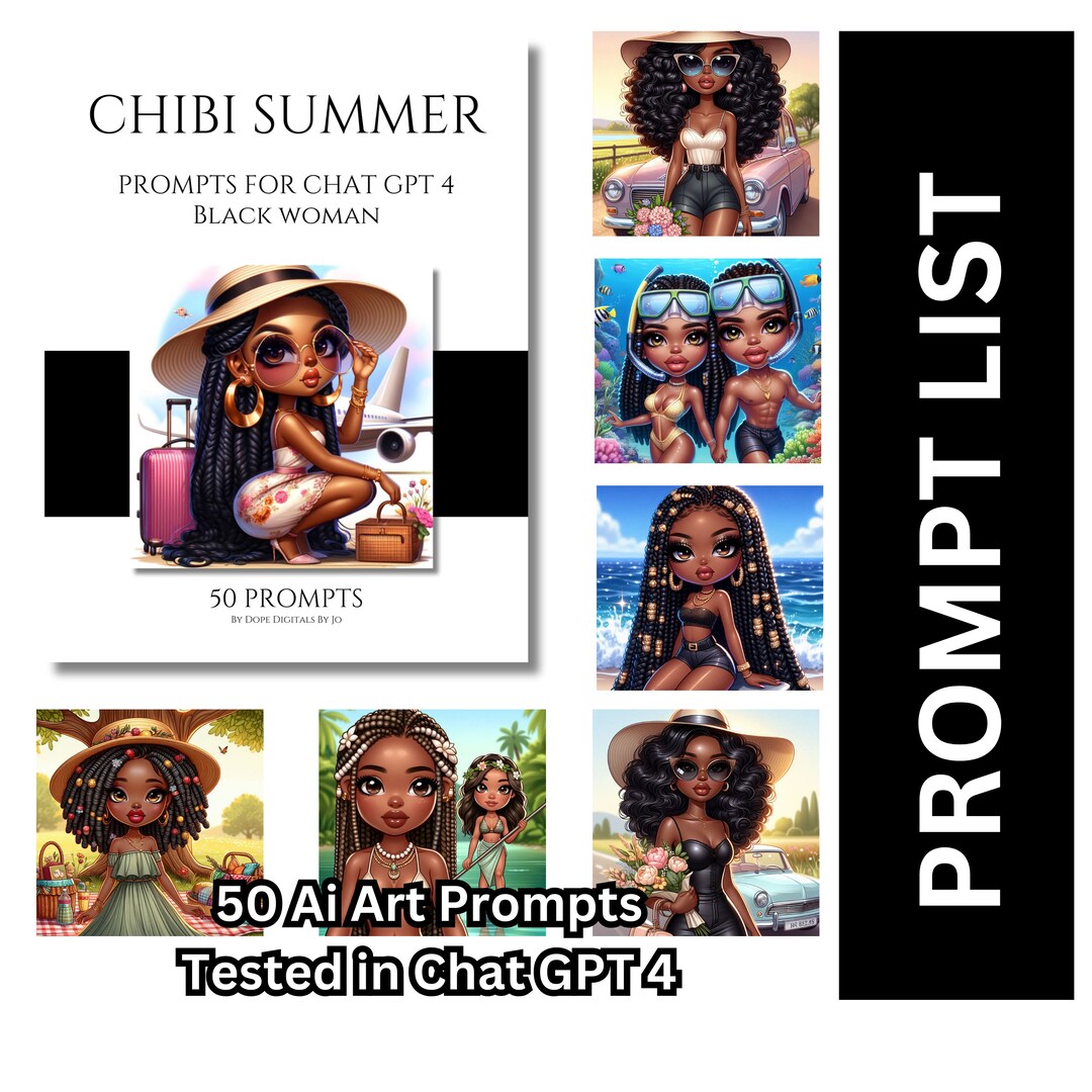 50 AI Art Prompt List Book for Chibi Black Woman Art | 50 Detailed AI ...