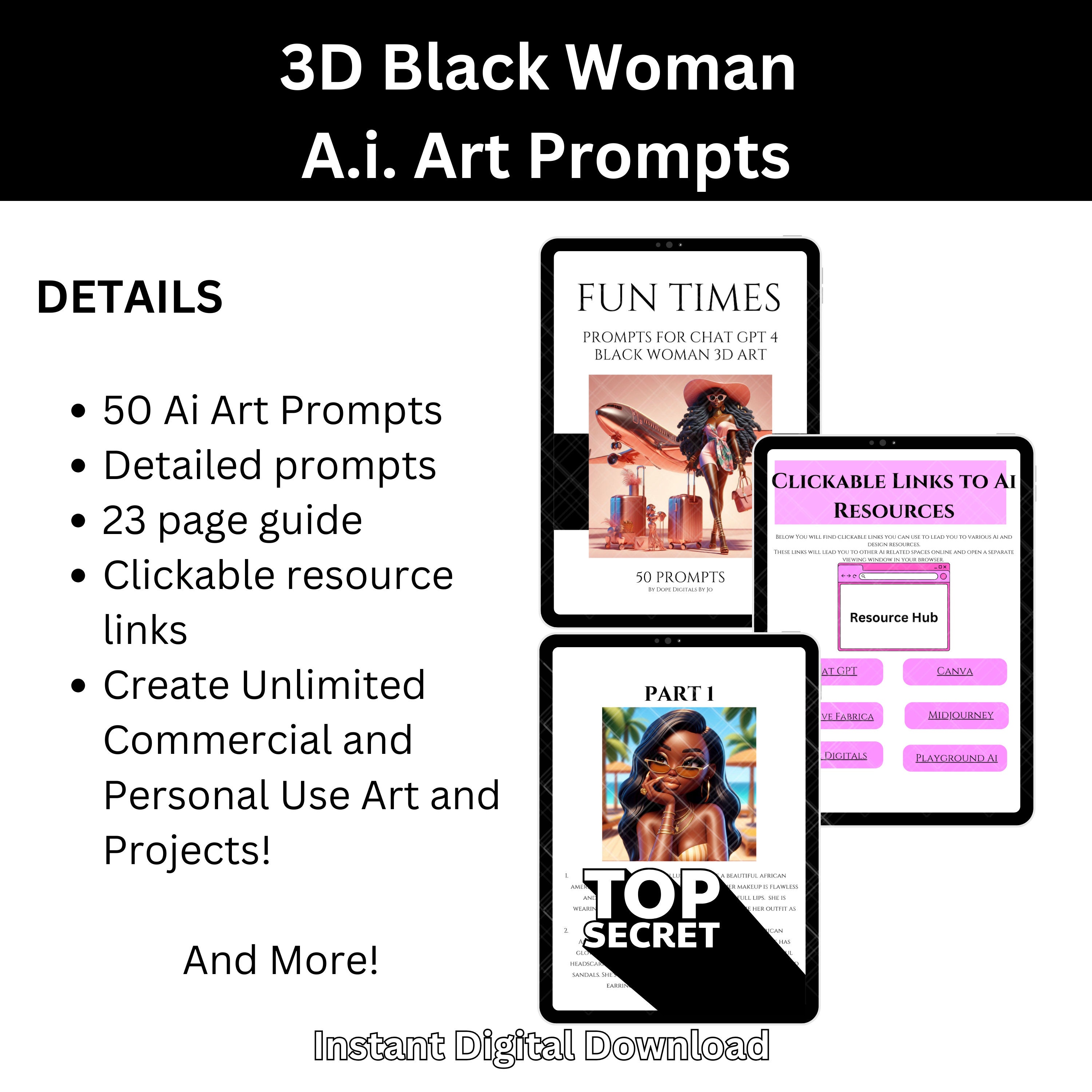 50 AI Art Prompt List Book for 3D Black Woman Art 50 Detailed AI ...