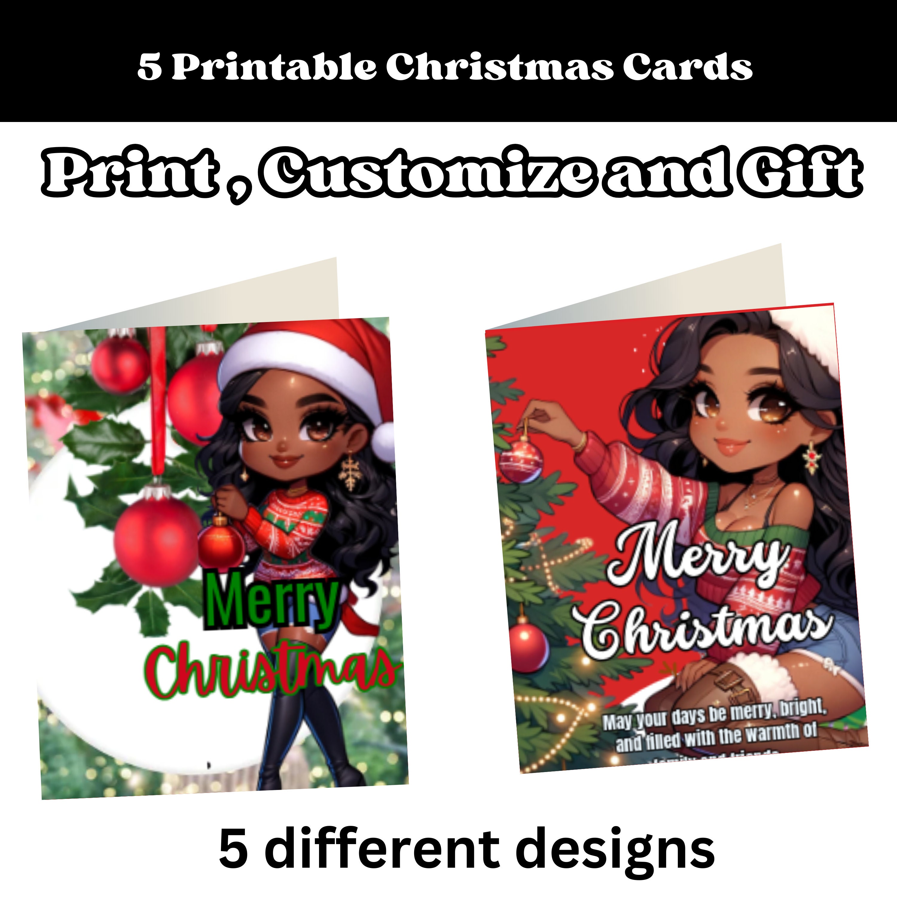 5 Printable Black Girl Christmas Cards - Etsy