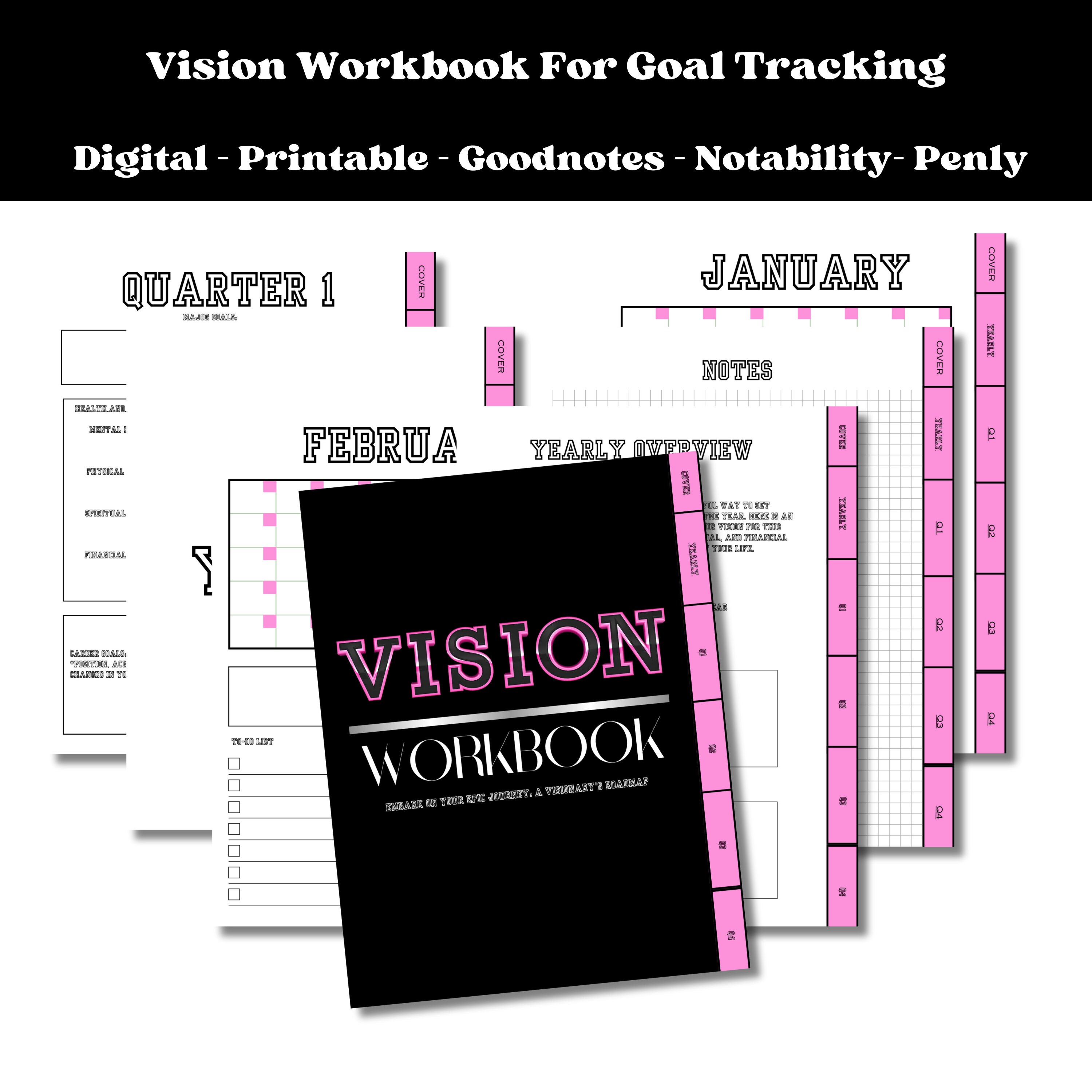 Digital Vision Board & Planner Workbook Hyperlinked, Printable ...