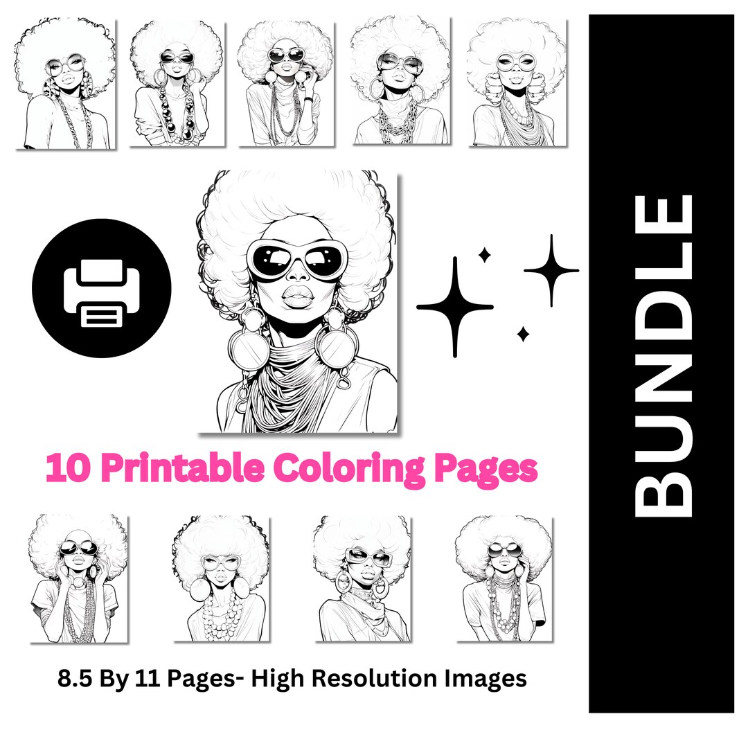 Bundle of 10 Stunning Black Women With Afro Hair Coloring Pages High ...