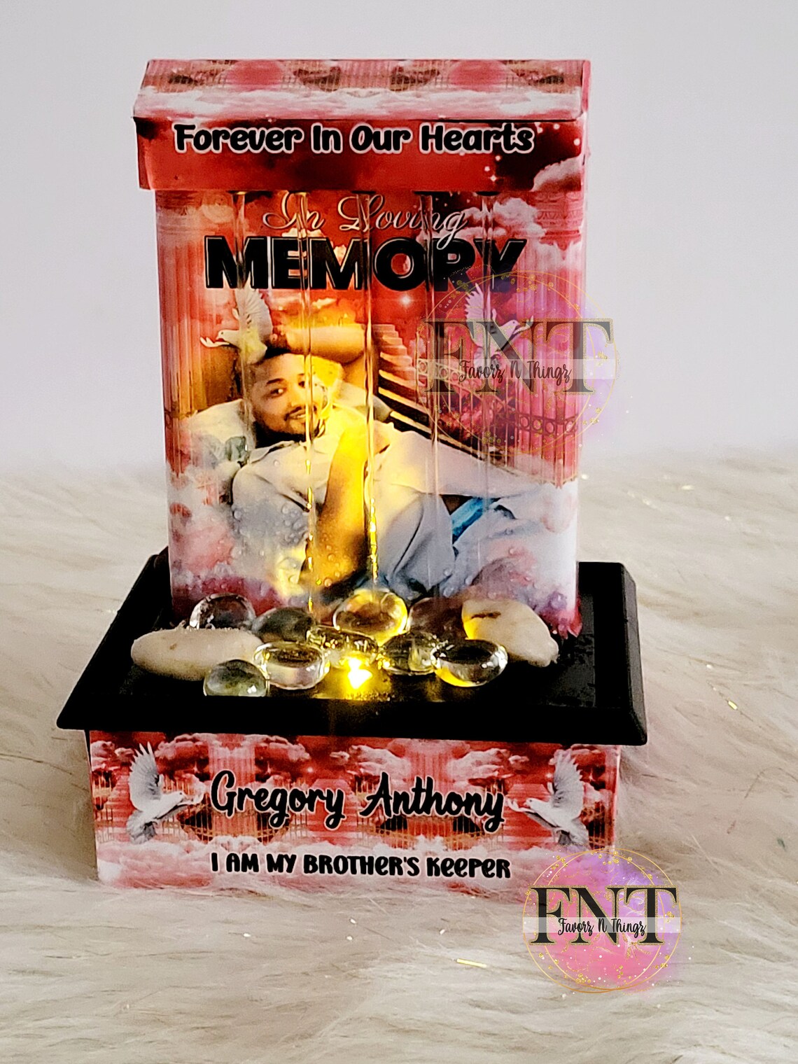 Personalized Memorial Tabletop Fountain | Keepsake Waterfall With USB ...