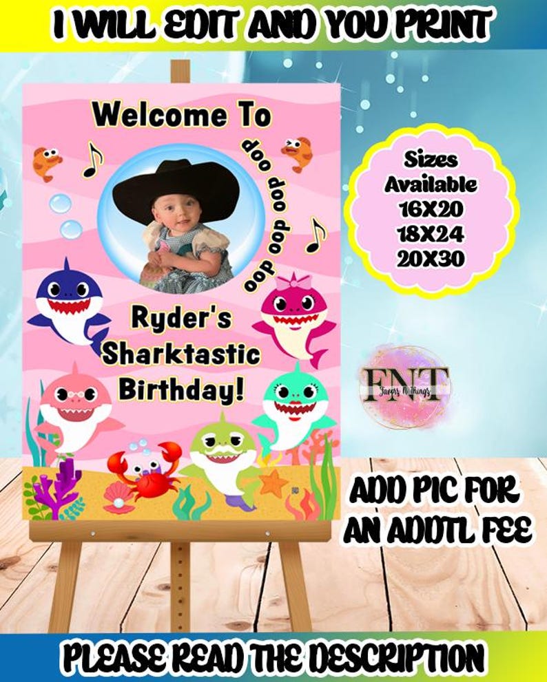 Pink Shark Welcome Sign: Personalized Party Decoration (digital File ...