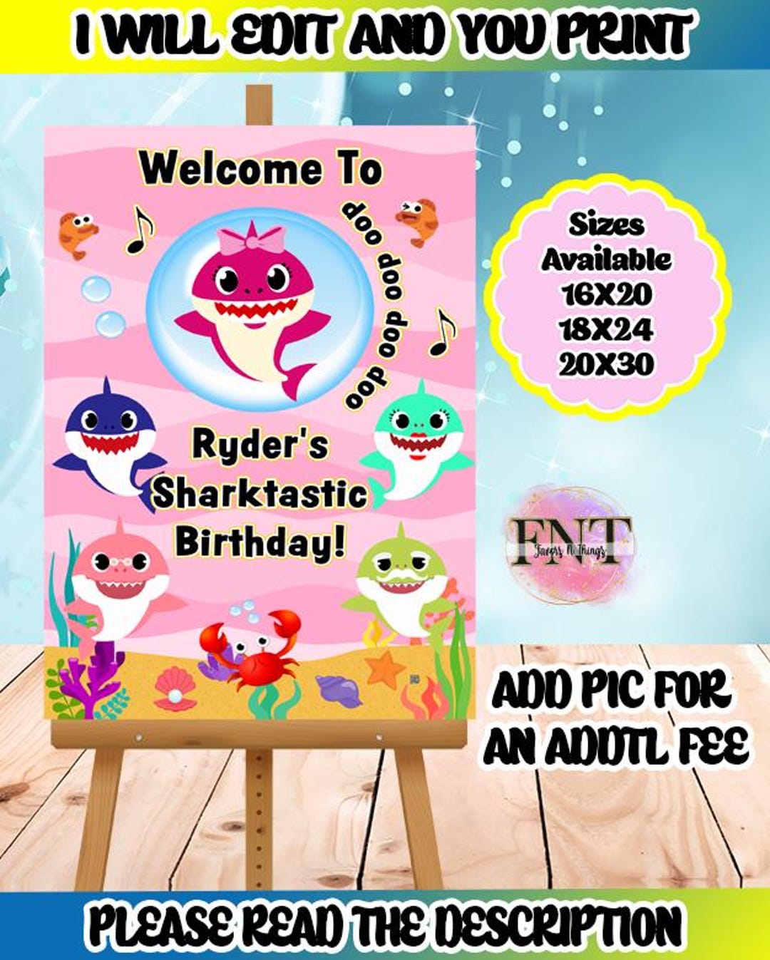 Pink Shark Welcome Sign: Personalized Party Decoration (digital File ...