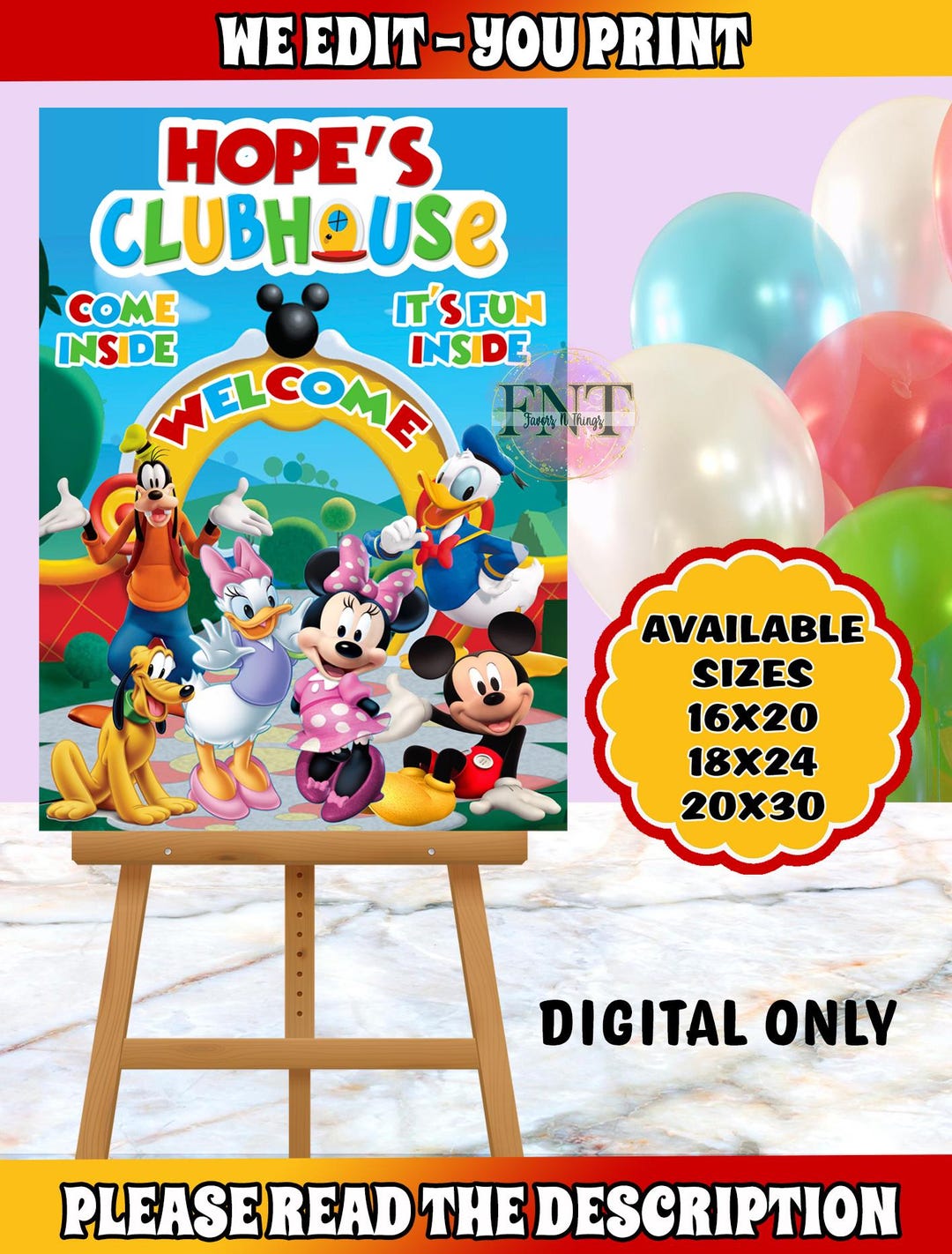 Mouse Clubhouse Welcome Sign: Personalized Party Decoration (digital ...