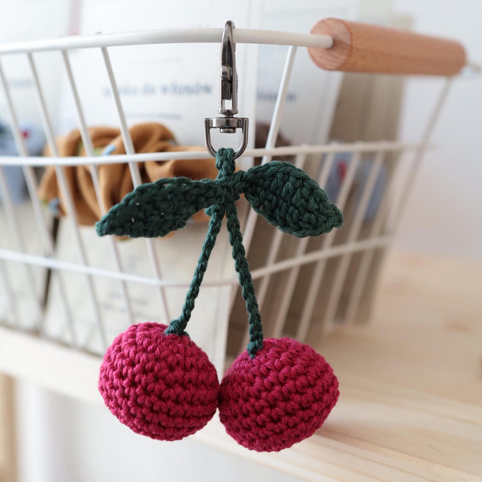 Cherry Keychain, Crochet Fruit Charm, Handmade Bag Accessory ...
