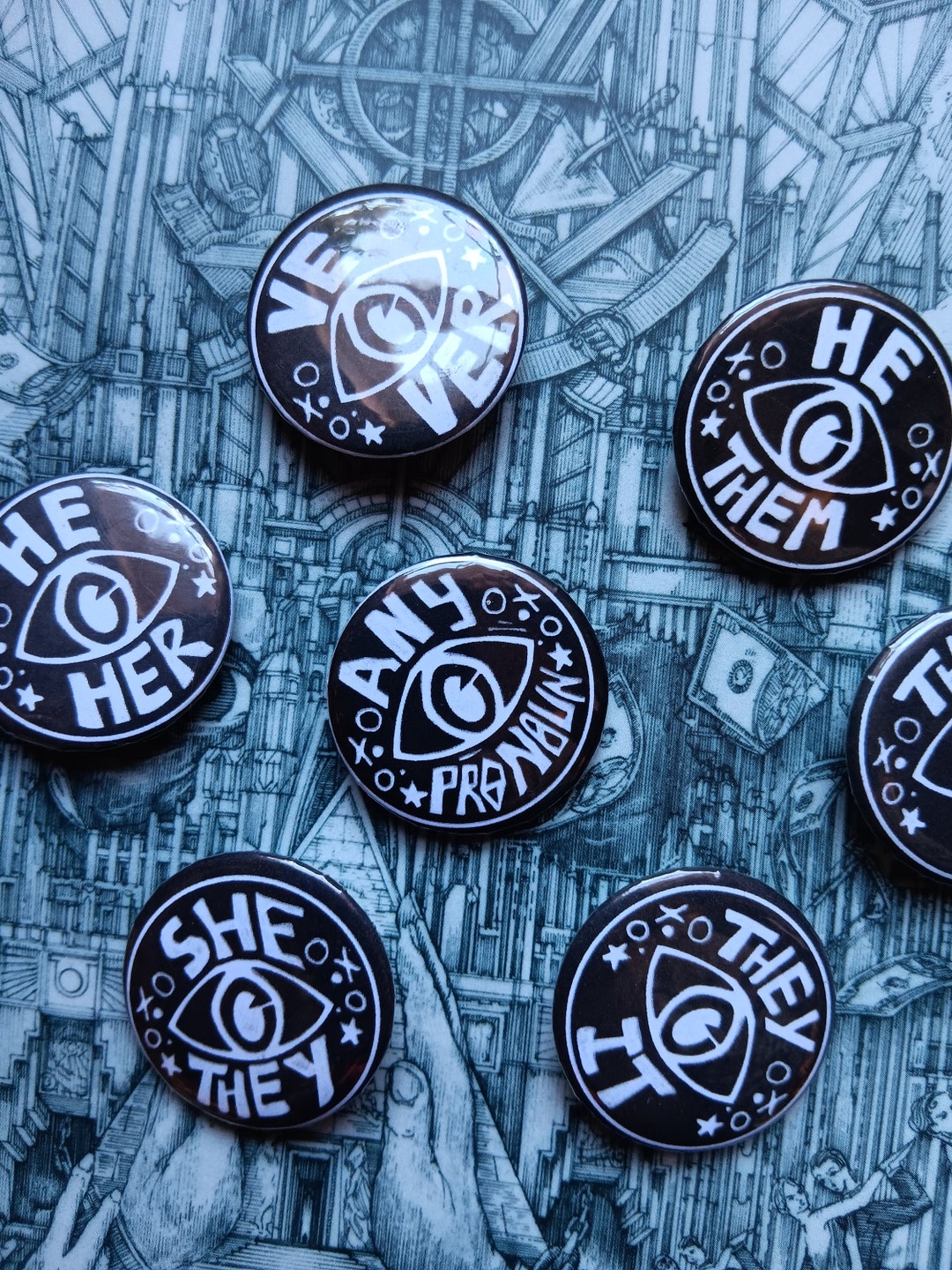 Pronoun / Neopronoun Eye Badges 32mm - Etsy