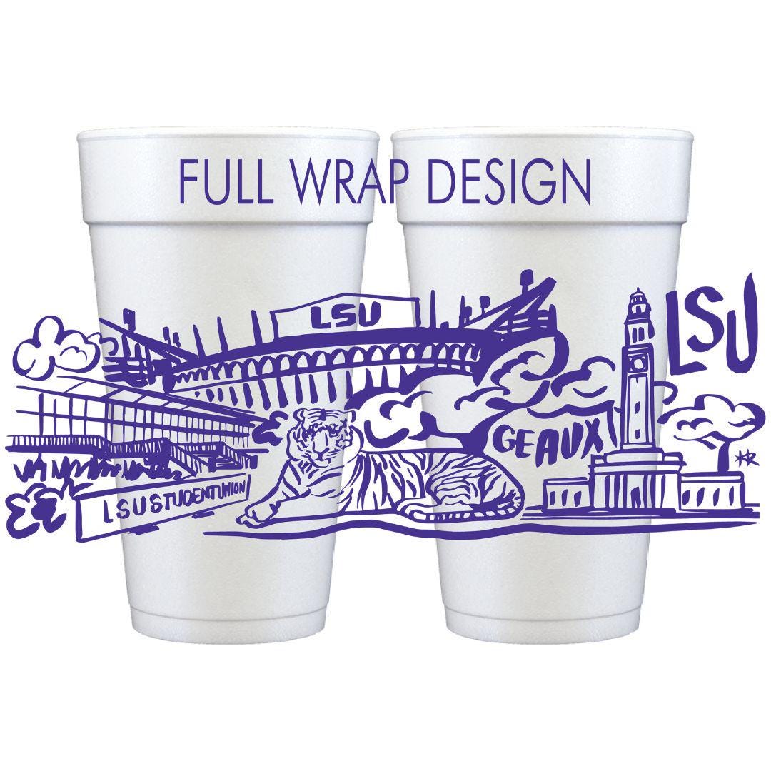 Full Wrap Death Valley LSU Foam Cups, College Game Day Cups Collegiate ...