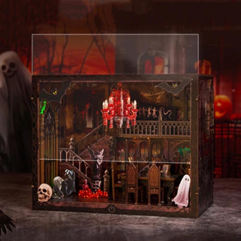 DIY Halloween Dark House Wooden Book Nook Kit – Bookshelf Insert With ...