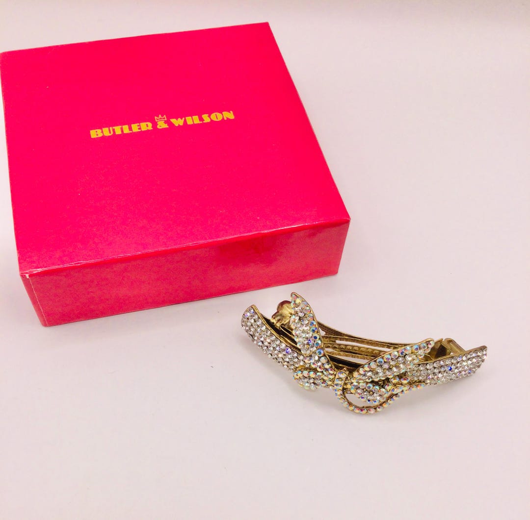 Butler and Wilson Gold Tone Butterfly Crystal Hair Clip New in Box L9cm ...