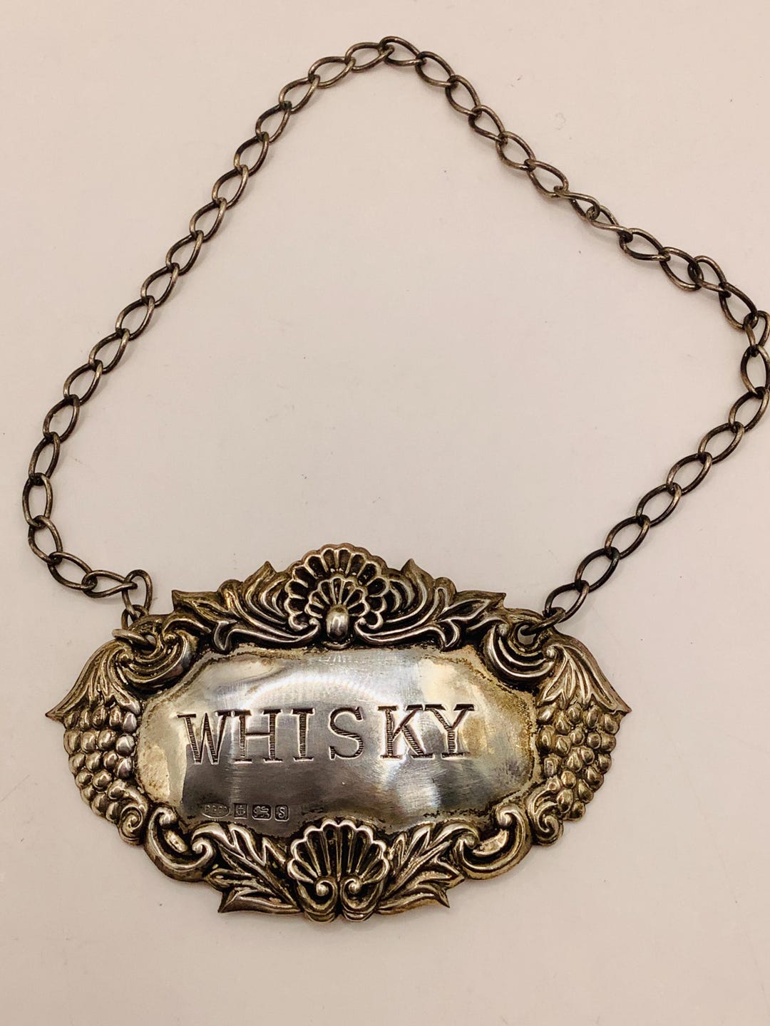 Antique Sterling Silver Whiskey Decanter Label Birmingham 1852/60 Brown ...