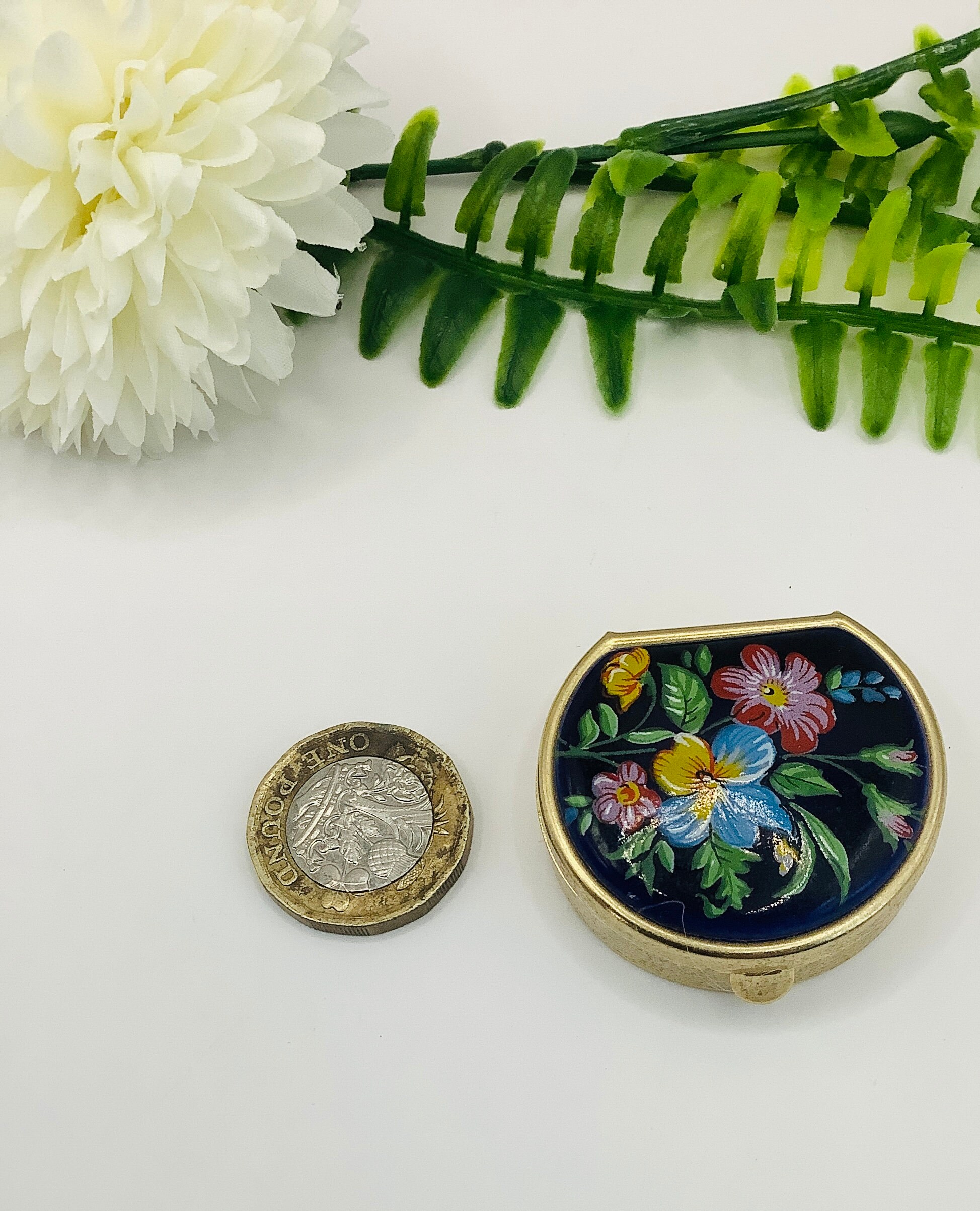 Vintage French Limoges Enamel Small Metal Pill Box / Trinket Box ...