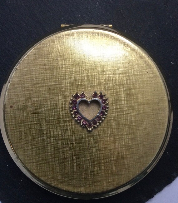 Vintage Stratton 1950s Gold Tone &Amethyst Pave Heart… - Gem