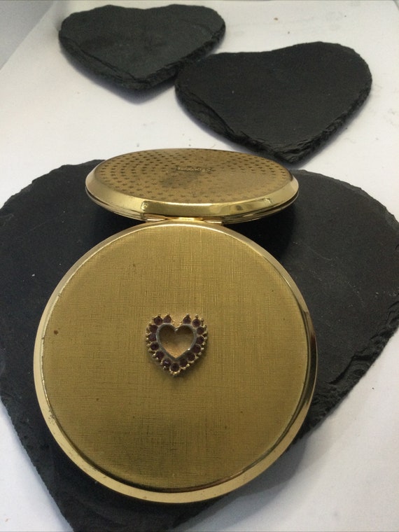 Vintage Stratton 1950s Gold Tone &Amethyst Pave Heart… - Gem