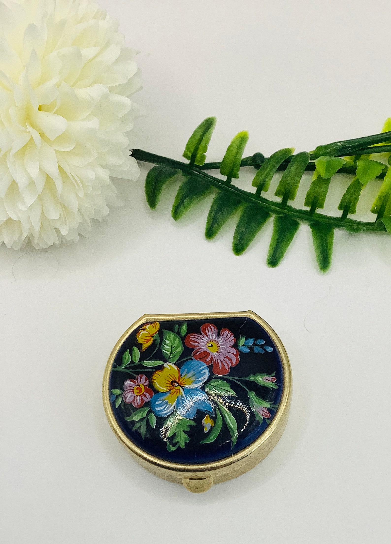 Vintage French Limoges Enamel Small Metal Pill Box / Trinket Box ...