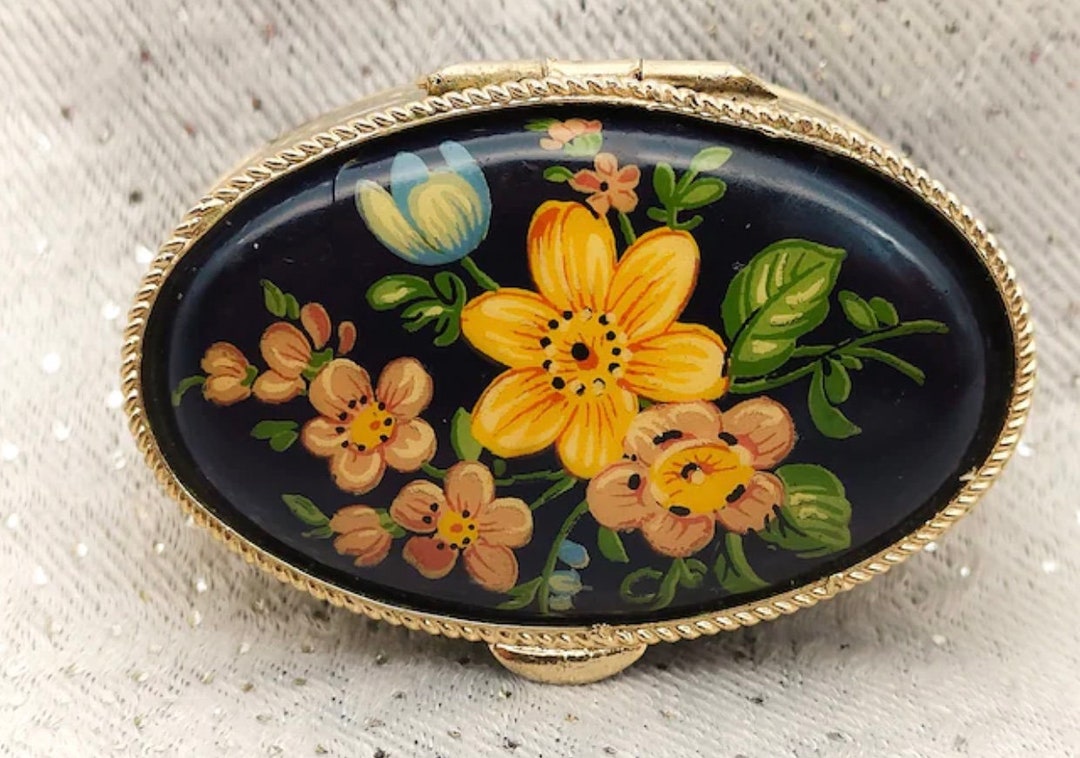 Vintage Floral Enamel Silver Plated Pill Box 5x3cm - Etsy