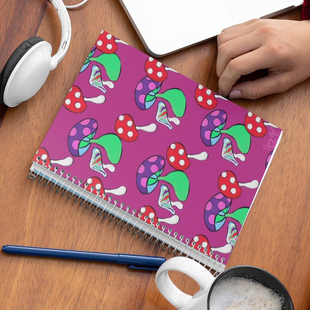 Trippy Mushroom Spiral Notebook - FLY AGARIC, Pink, Purple, Colorful ...