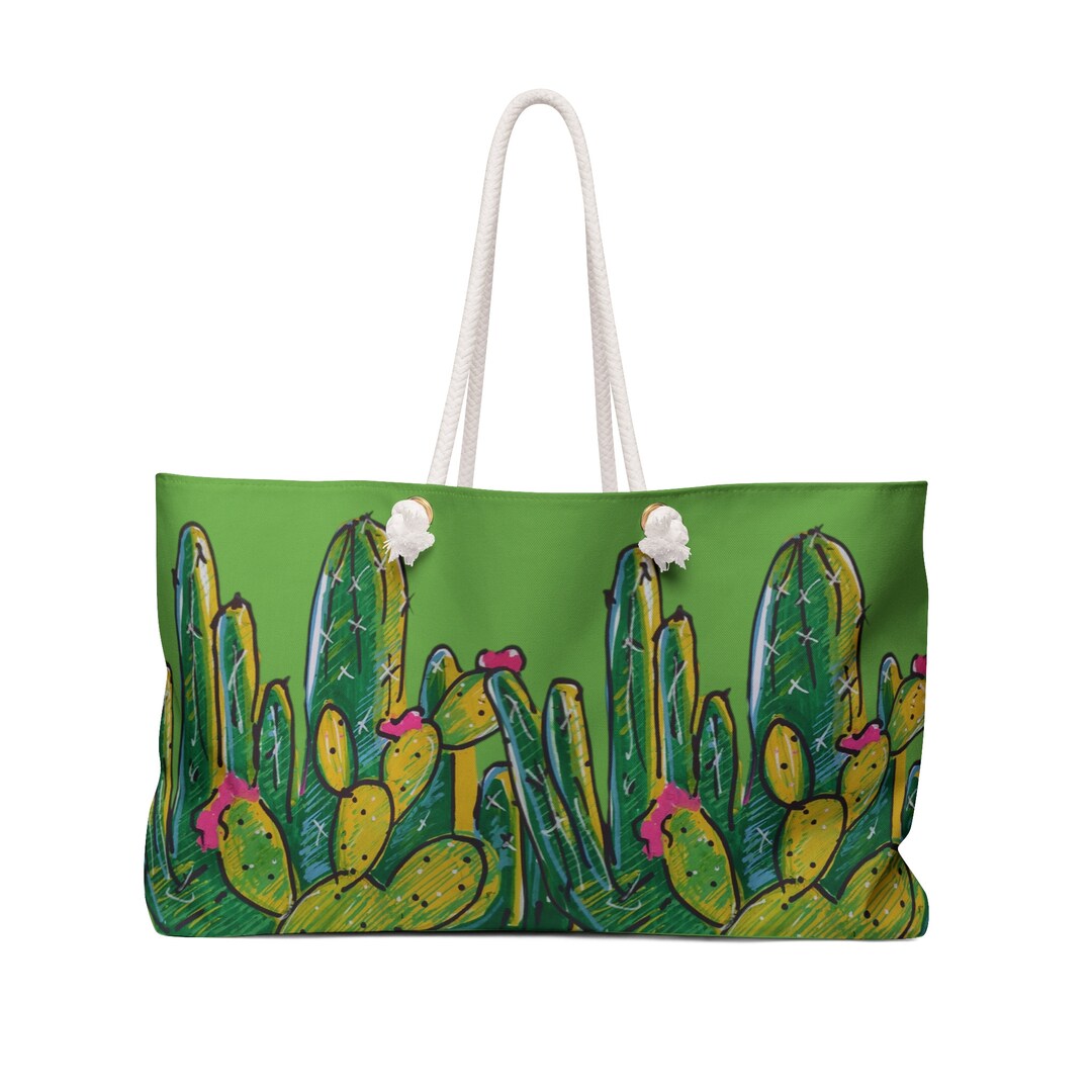 Green CACTUS GARDEN Weekender Bag, Bright Fun Beach Bag, Original Art ...