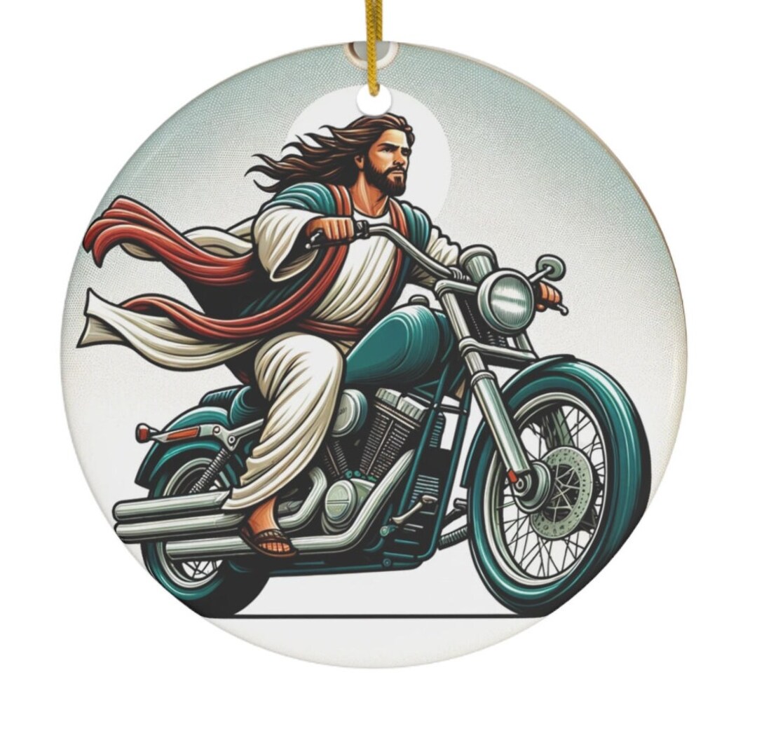 Holy Rider: Jesus on a Motorcycle Christmas Ornament - Etsy