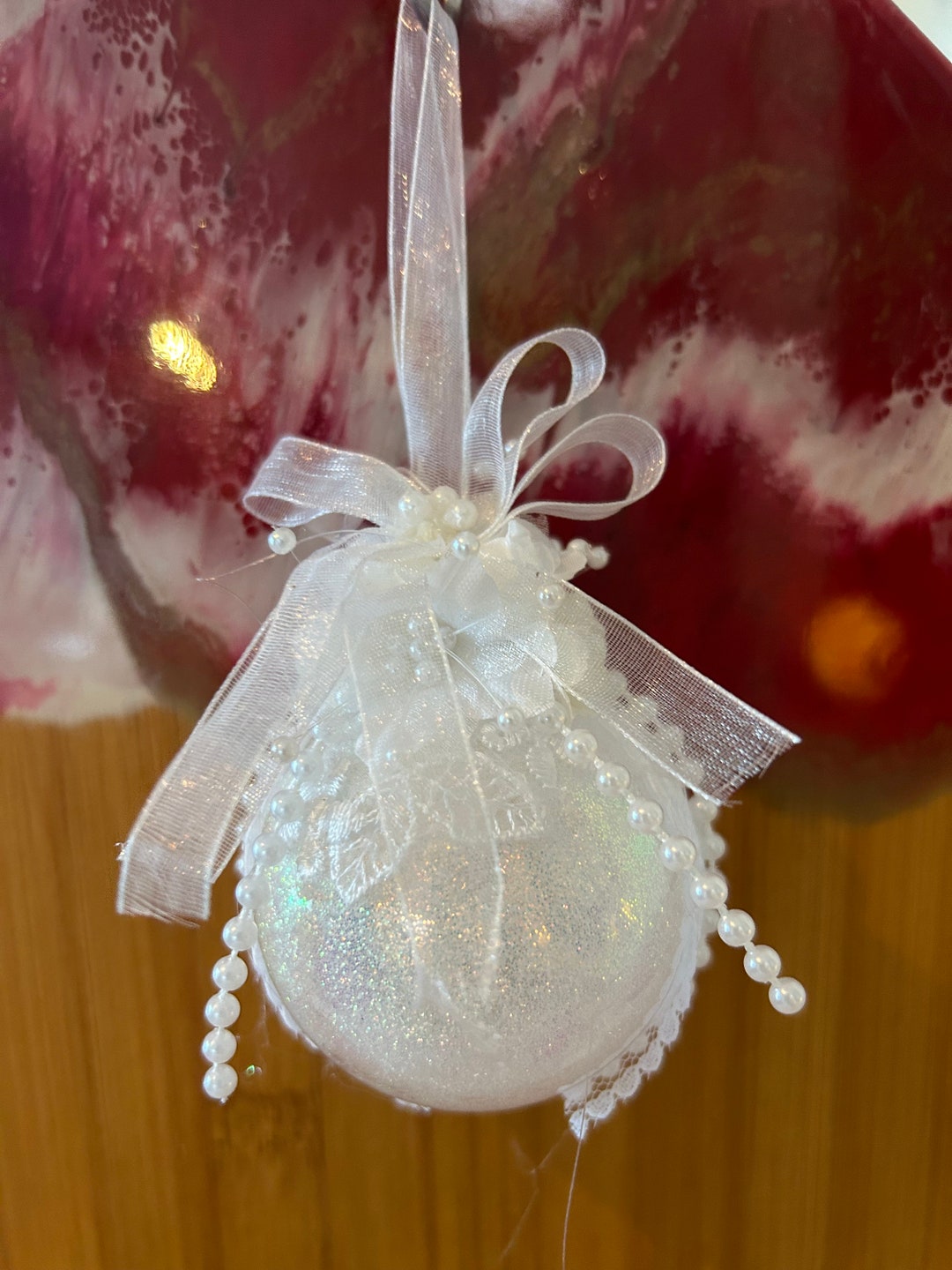 Personalised Lace and Ribbon Christmas Bauble small - Etsy