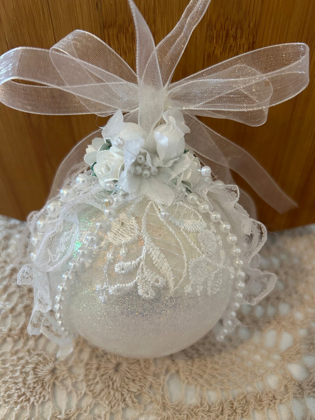 Personalised Lace and Ribbon Christmas Bauble large - Etsy