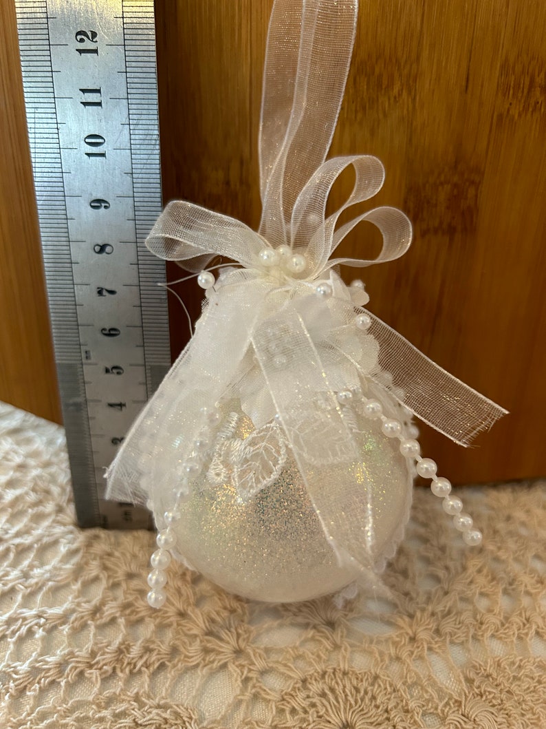 Personalised Lace and Ribbon Christmas Bauble small - Etsy