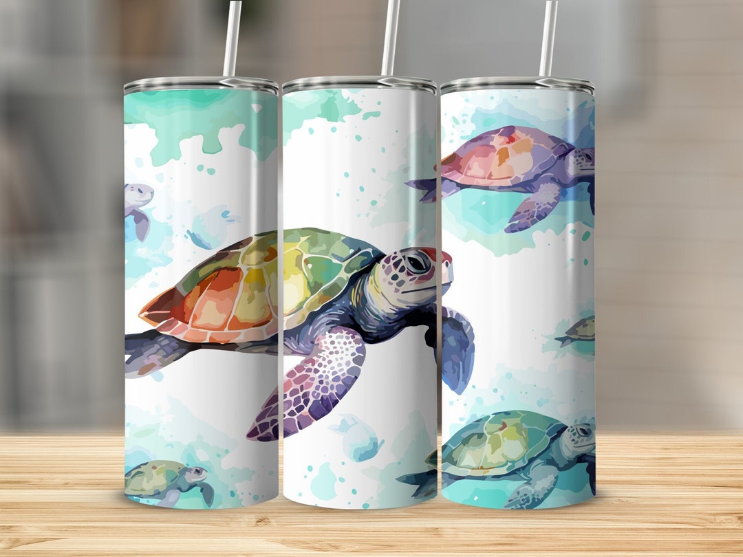 Sea Turtle Skinny Tumbler Cup With Straw Cup Turtle Travel Cup With Lid ...