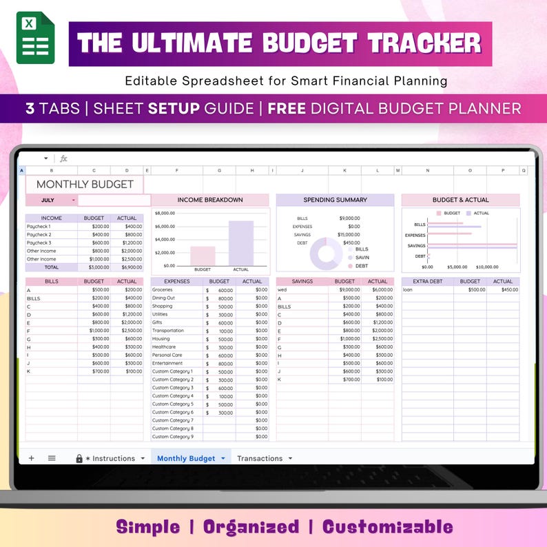 Monthly Budget Planner Google Sheet: Simple Financial Spreadsheet ...