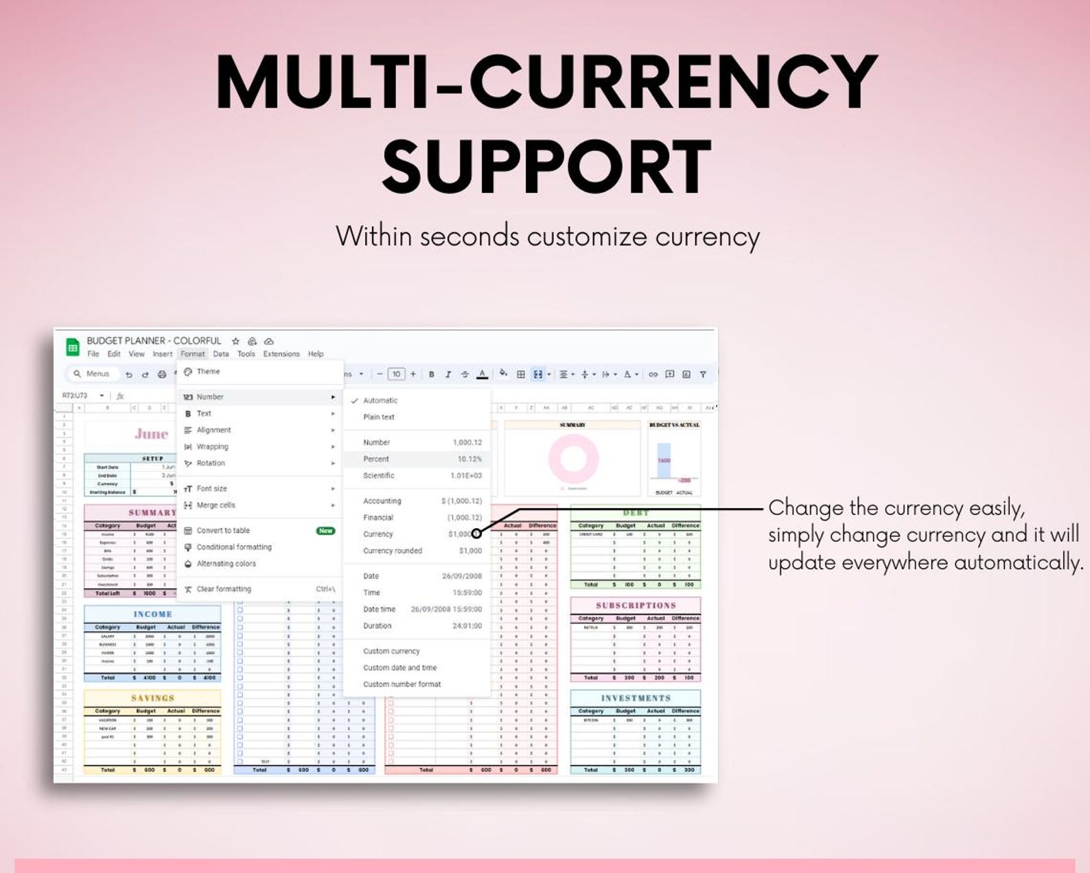 Budget Planner Google Sheet Monthly Budget Spreadsheet Paycheck Budget ...