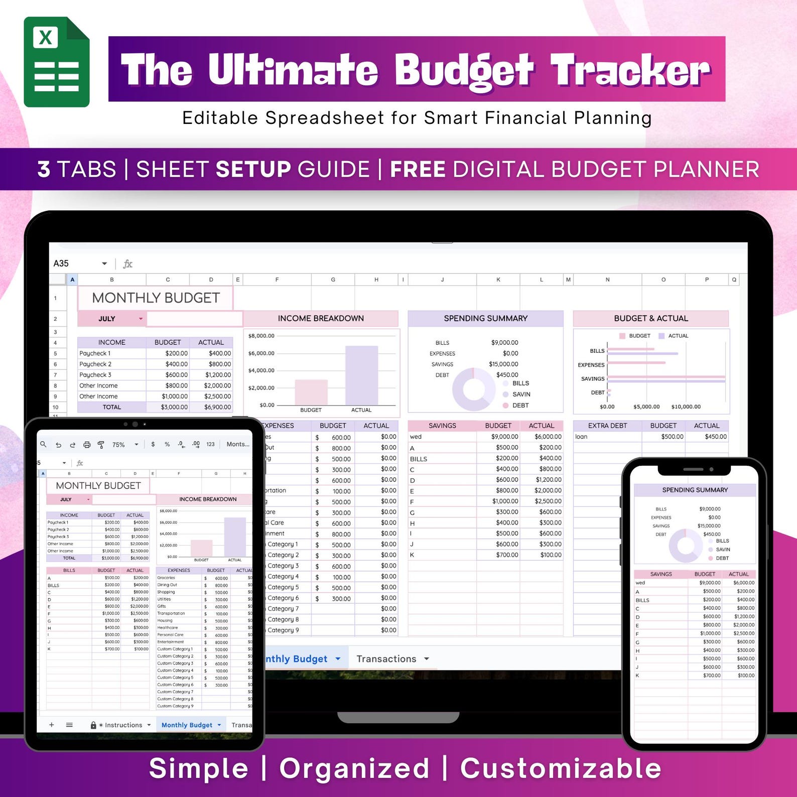 Monthly Budget Planner Google Sheet: Simple Financial Spreadsheet ...