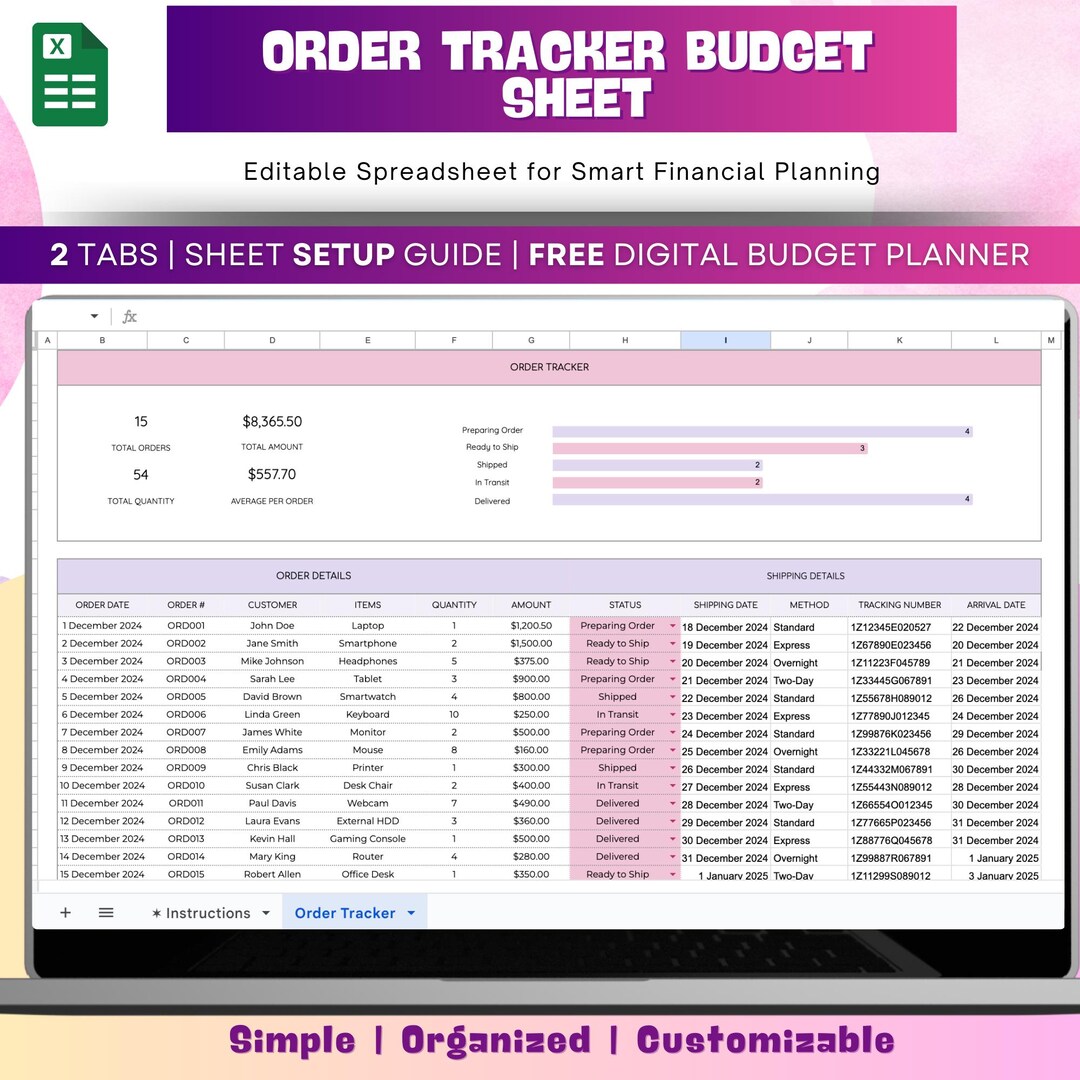 Order Tracker Google Sheets: Small Business Sales Log (digital Download ...