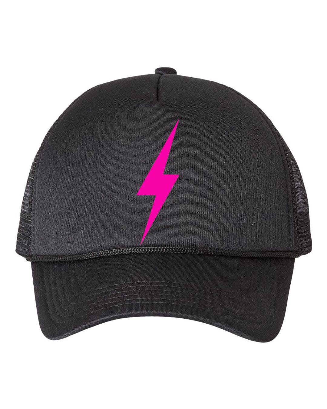 Lightning Bolt Adjustable Mesh Trucker Cap, Black Lightning Bolt Foam ...