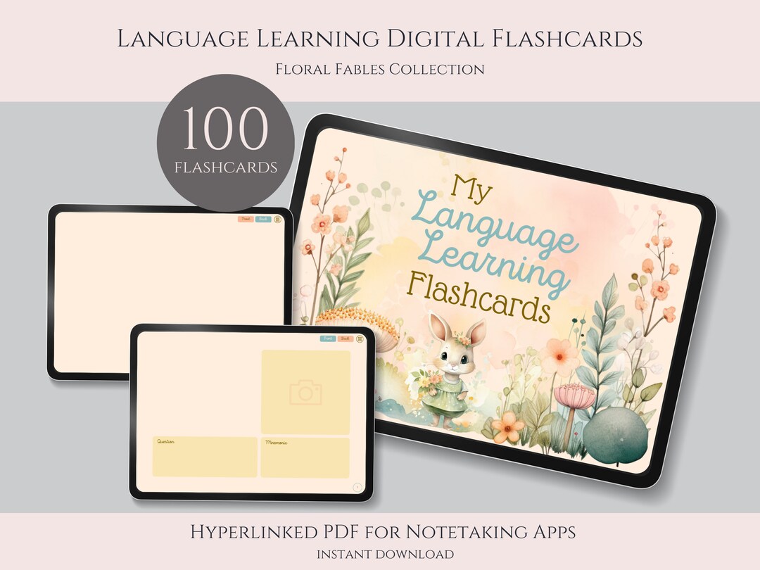 Language Learning Digital Flashcards in Cute Modern Style for ...