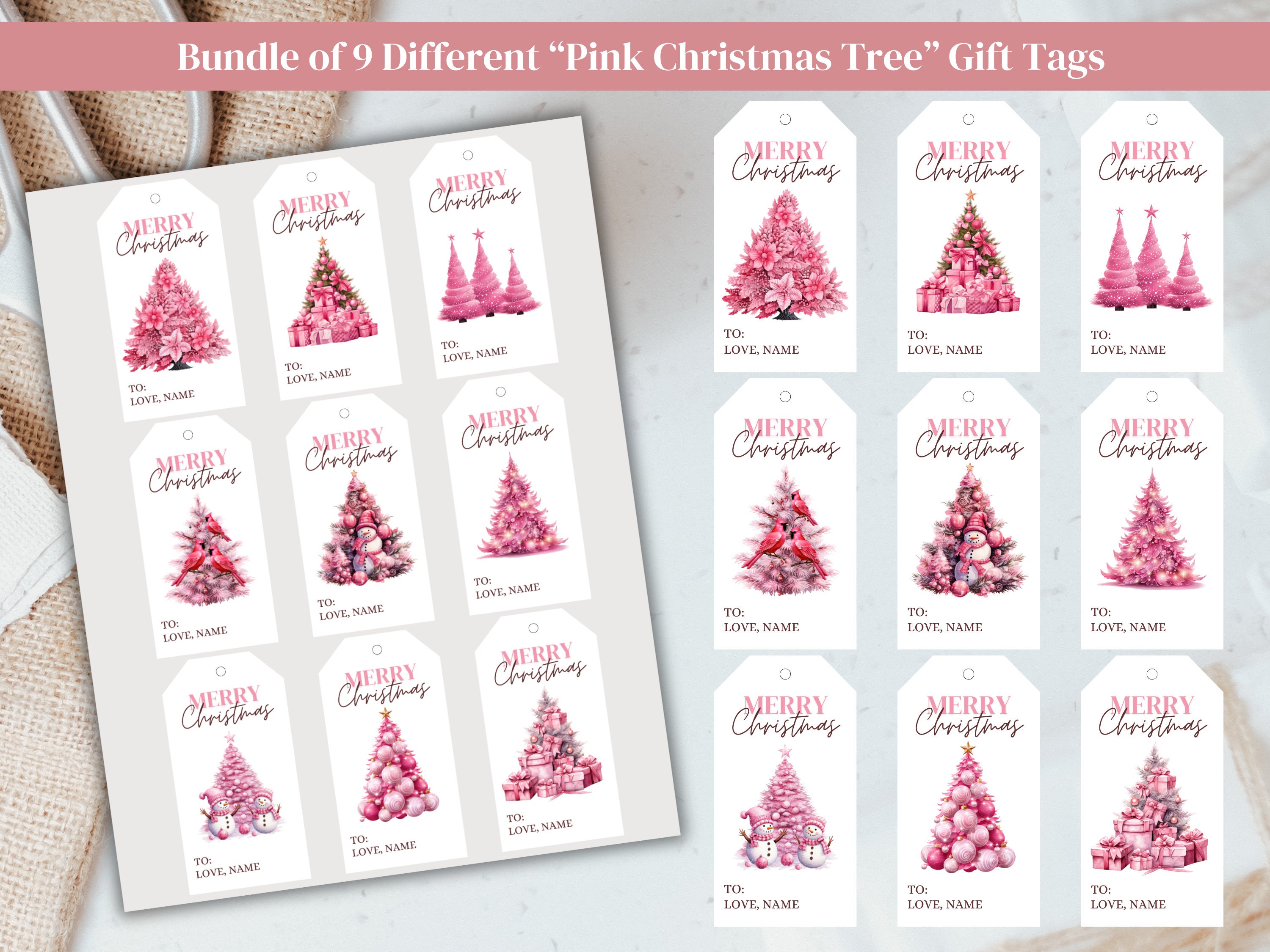 Editable Pink Christmas Tag, Printable Pink Christmas Gift Tag ...