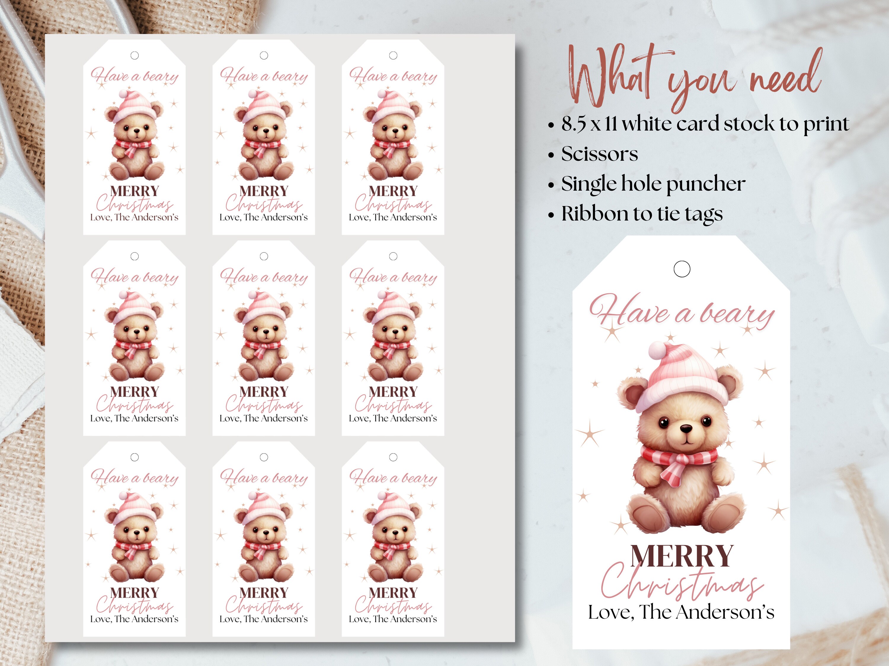 Editable Beary Merry Christmas Gift Tags, Printable Christmas Tags ...