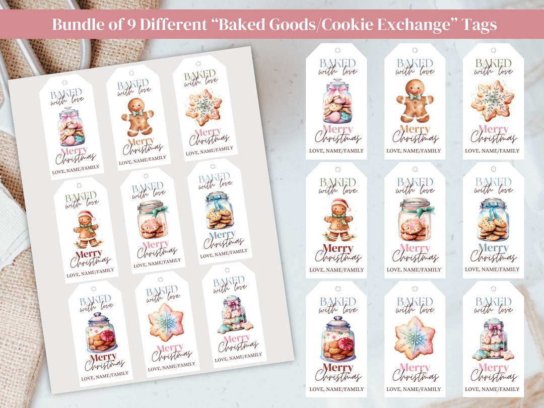 Editable Cookie Exchange Tag, Printable Baked With Love Tag, Christmas ...