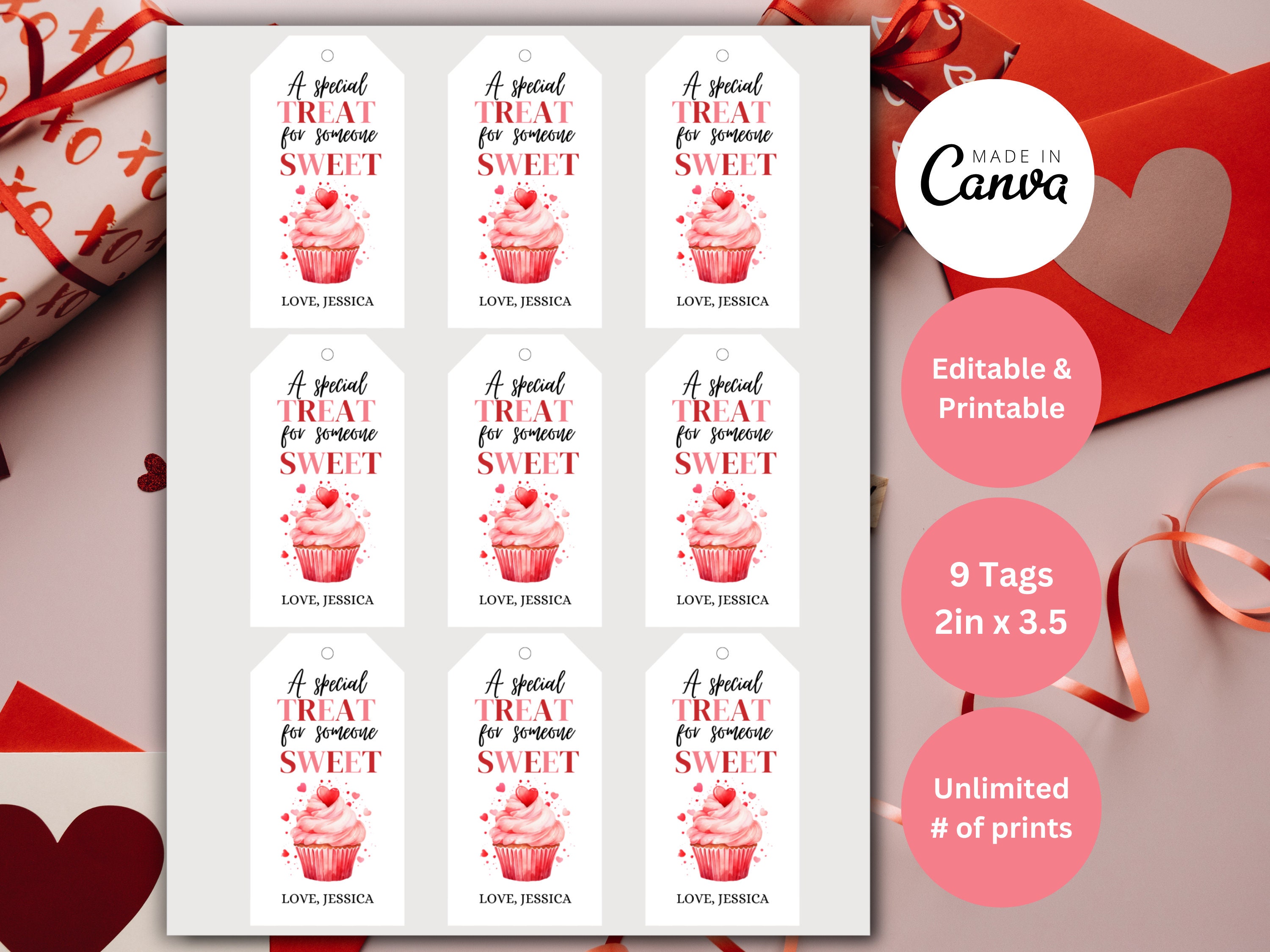 Editable Valentine's Day Tag, Printable Valentine Treat Gift Tag ...