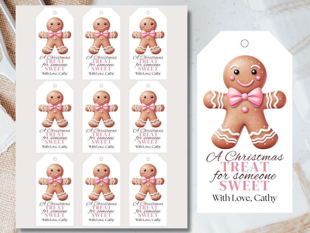 Editable Gingerbread Christmas Gift Tag, Printable Pink Christmas Tag ...