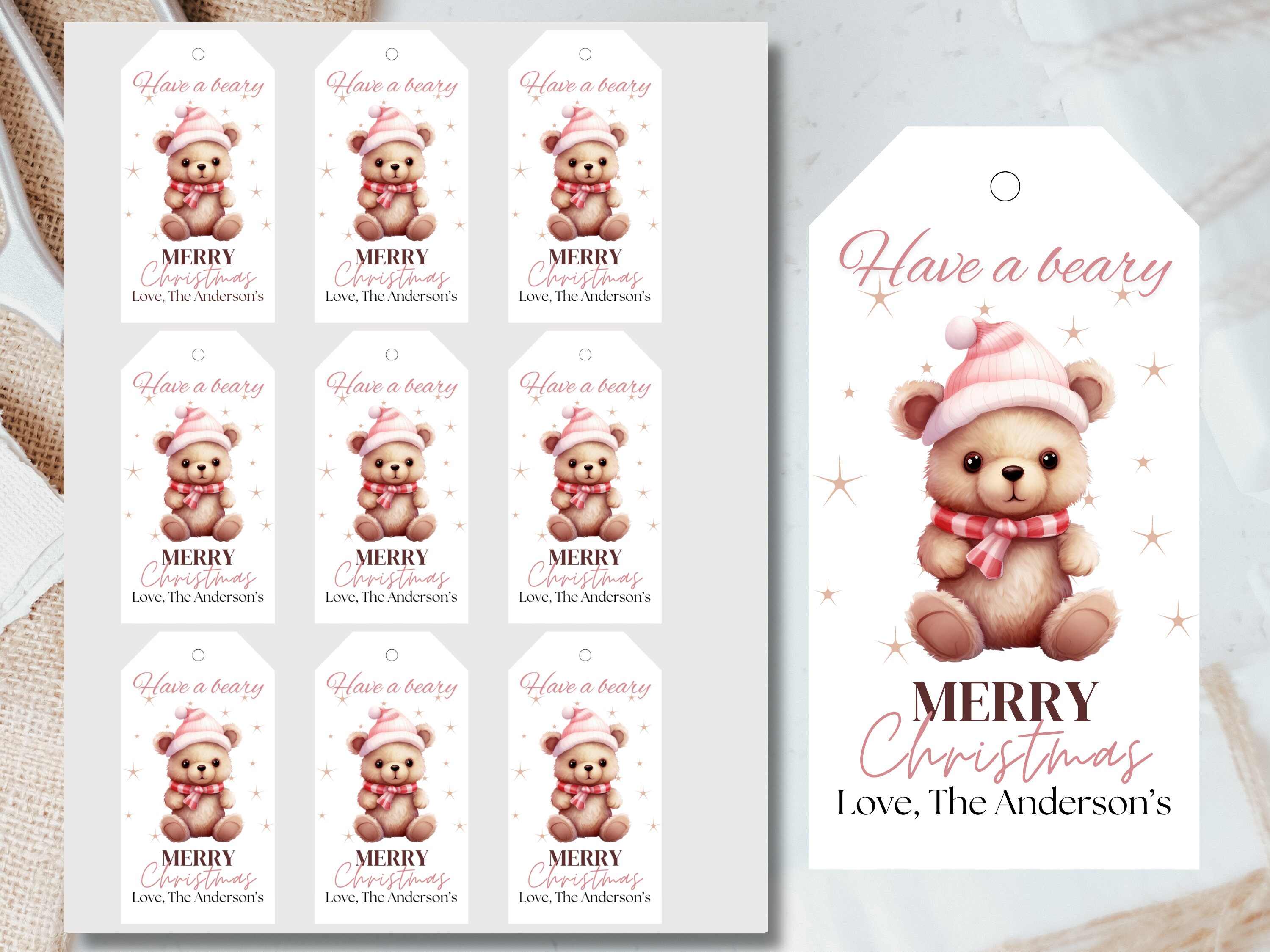 Editable Beary Merry Christmas Gift Tags, Printable Christmas Tags ...