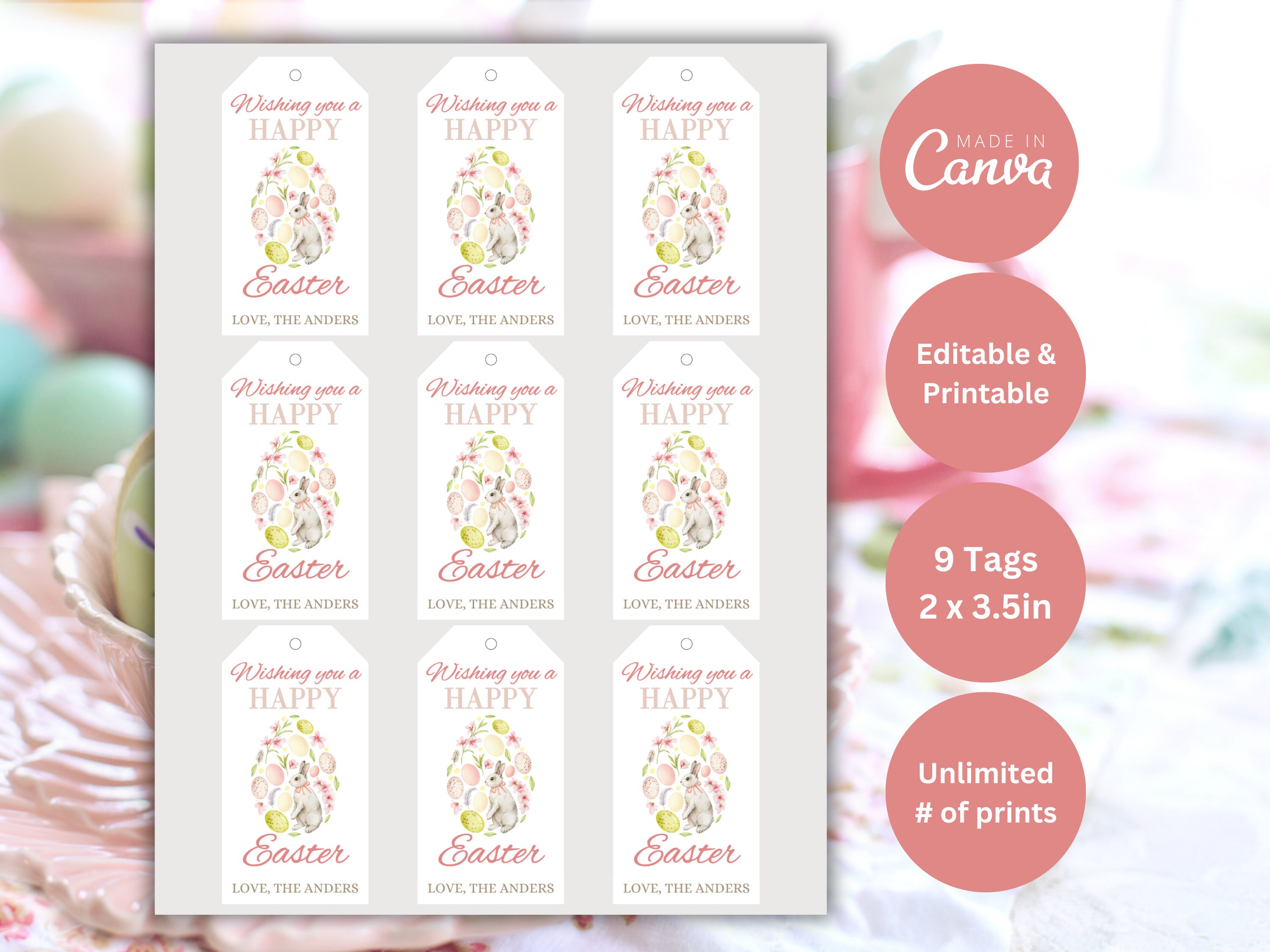 Editable Easter Tag, Printable Easter Party Favor Tag, Easter Egg Hunt ...